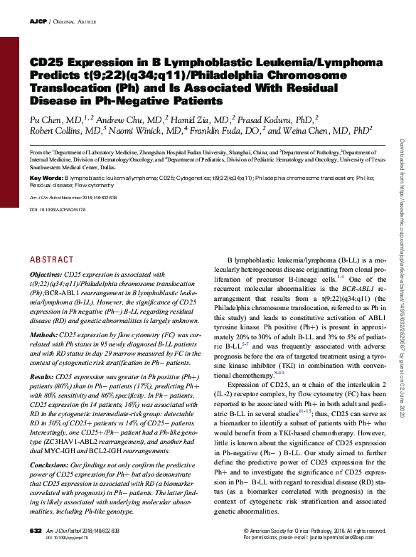 (PDF) CD25 Expression in B Lymphoblastic Leukemia/Lymphoma Predicts t(9 ...