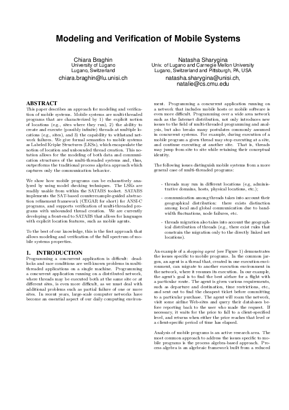 Pdf Modeling And Verification Of Mobile Systems