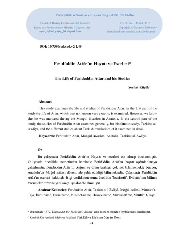 (PDF) Feridüddin Attâr’ın Hayatı ve Eserleri / The Life of Fariduddin ...