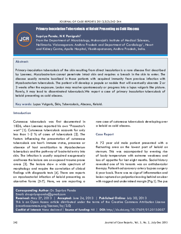 (PDF) Primary-Inoculation Tuberculosis of Keloid Presenting as Cold Abscess
