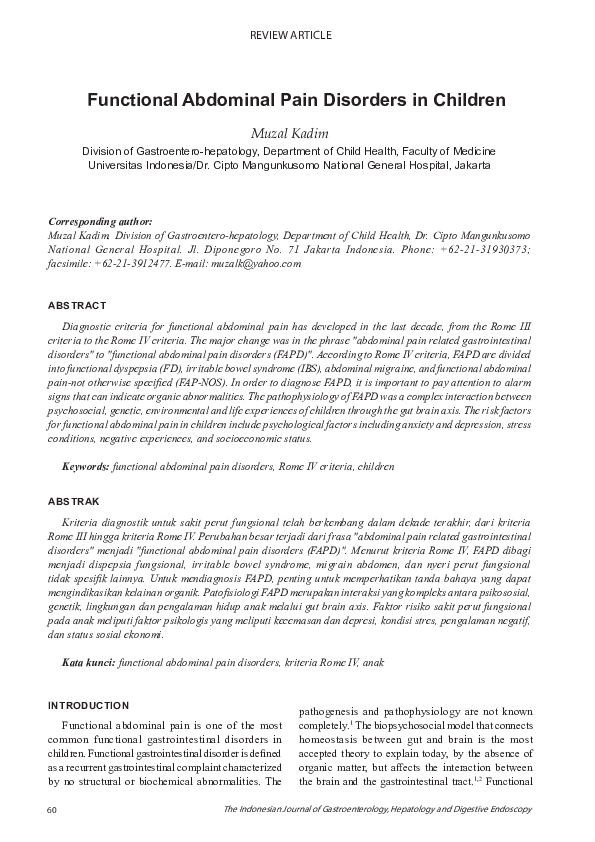 (PDF) Functional Abdominal Pain Disorders in Children