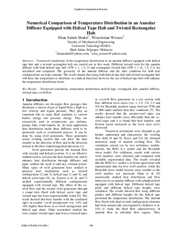 (PDF) Numerical Comparison of Temperature Distribution in an Annular Diffuser Fitted with ...