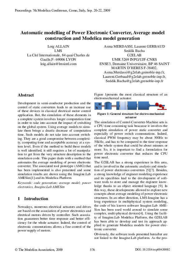 (PDF) Automatic modelling of Power Electronic Converter, Average model construction and Modelica ...