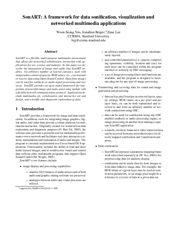 Pdf Sonart A Framework For Data Sonification Visualization And Networked Multimedia Applications