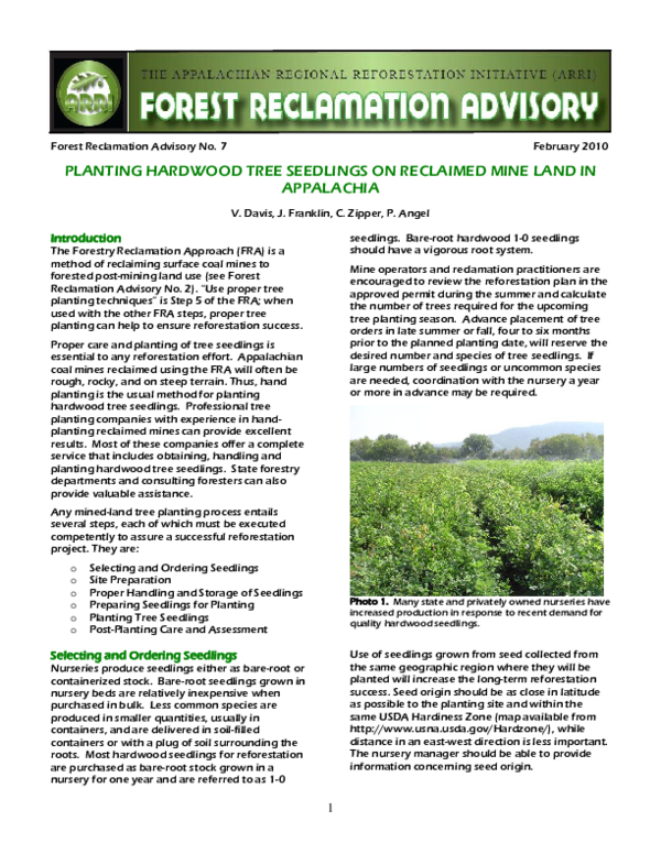 (PDF) ARRI Forest Reclamation Advisory #7: Planting Hardwood Seedlings
