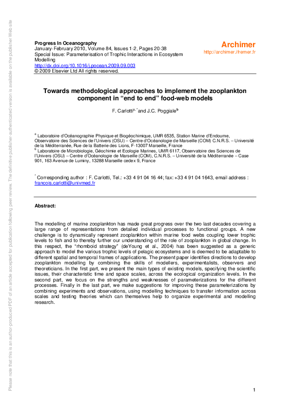 (PDF) Towards methodological approaches to implement the zooplankton component in