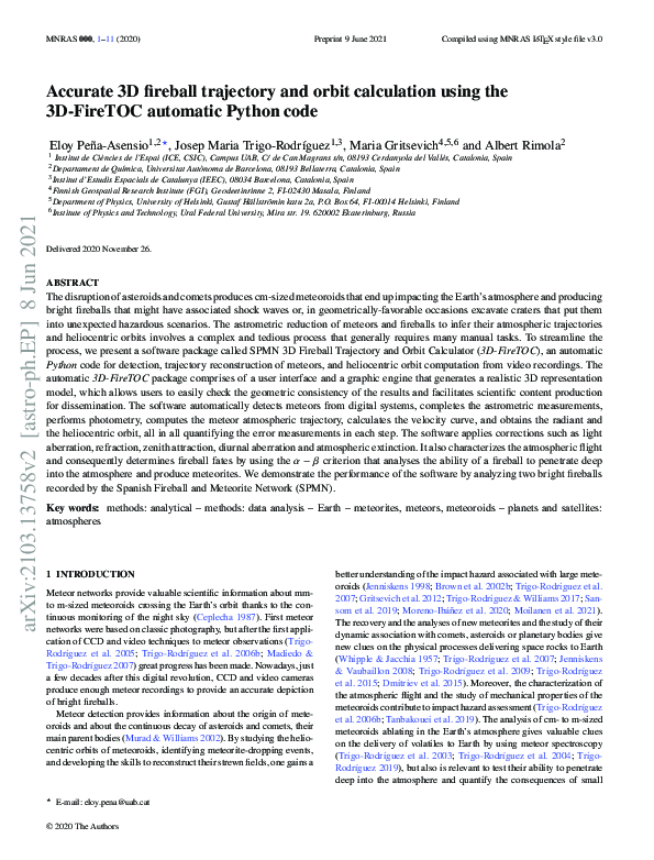 (PDF) Accurate 3D fireball trajectory and orbit calculation using the ...