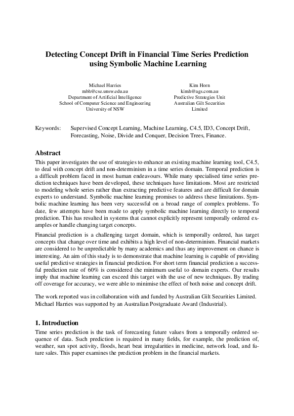 Pdf Detecting Concept Drift In Financial Time Series Prediction Using