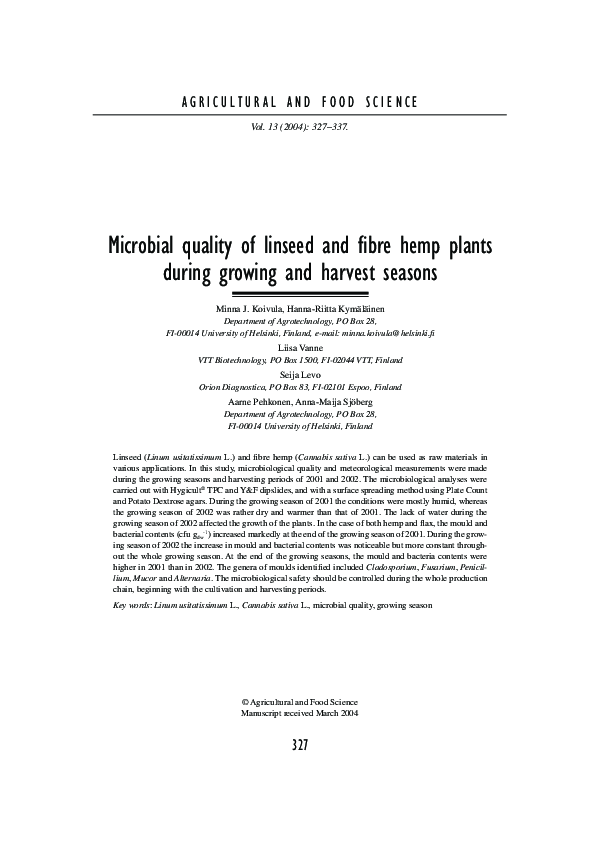 (PDF) Microbial quality of linseed and fibre hemp plants during growing ...