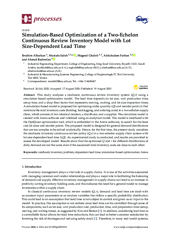 (PDF) Simulation-Based Optimization of a Two-Echelon Continuous Review Inventory Model with Lot ...
