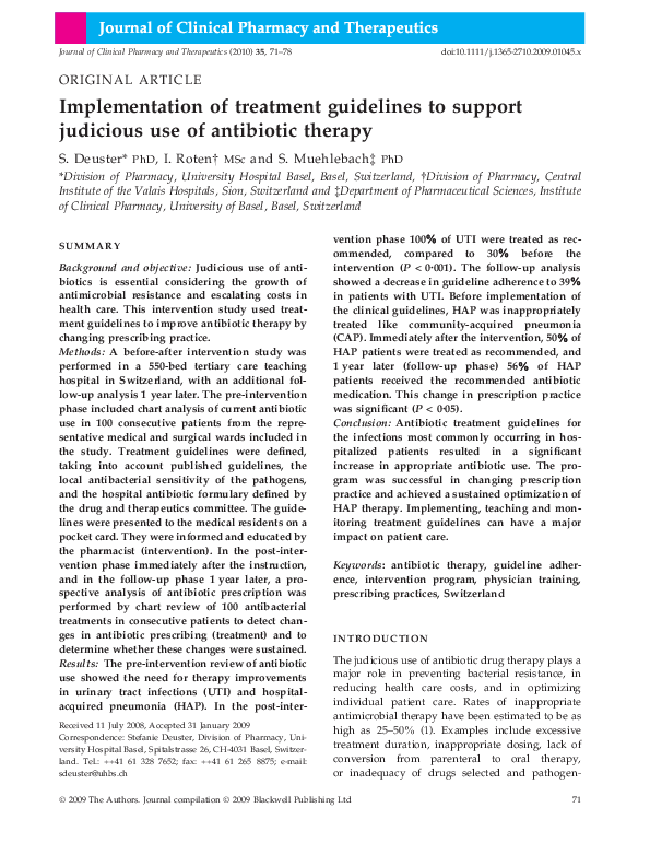(PDF) Implementation of treatment guidelines to support judicious use ...