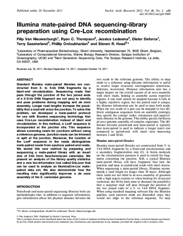 (PDF) Illumina mate-paired DNA sequencing-library preparation using Cre ...