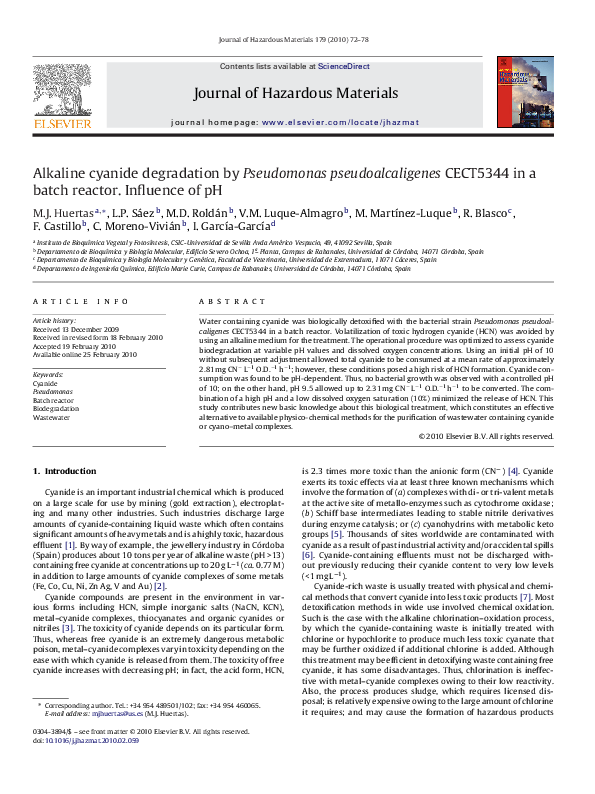(PDF) Alkaline cyanide degradation by Pseudomonas pseudoalcaligenes ...