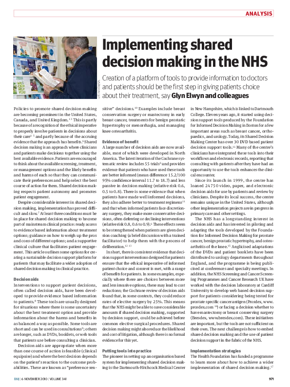 (PDF) Implementing shared decision making in the NHS