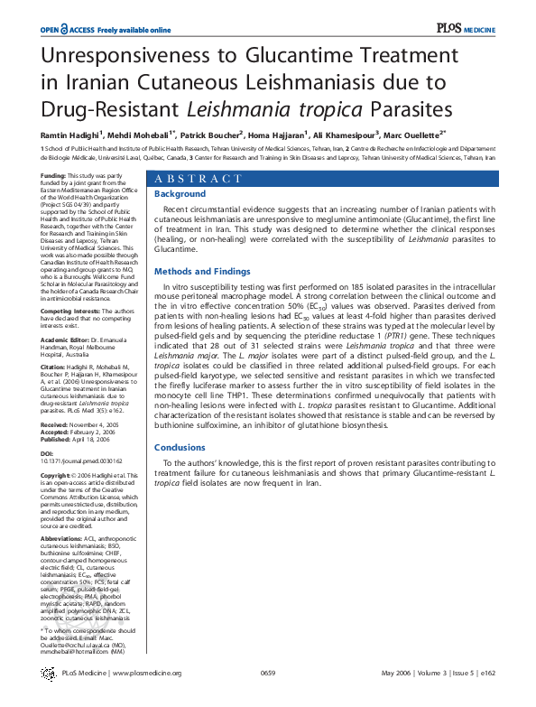 (PDF) Unresponsiveness to Glucantime Treatment in Iranian Cutaneous ...
