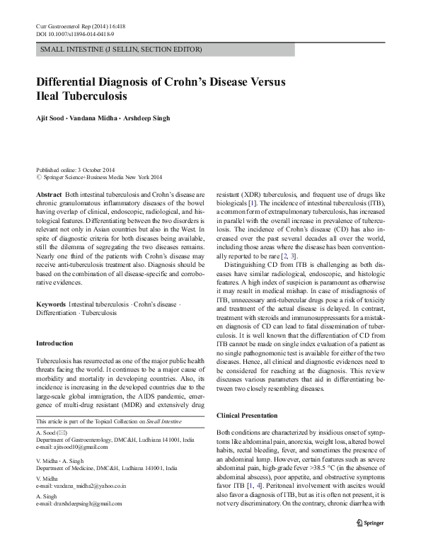 (PDF) Differential Diagnosis of Crohn’s Disease Versus Ileal Tuberculosis