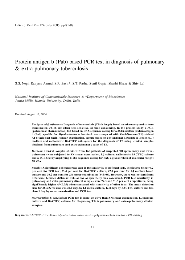 (PDF) Protein antigen b (Pab) based PCR test in diagnosis of pulmonary ...