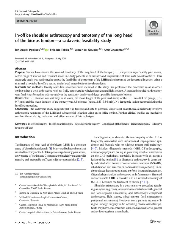 (PDF) In-office shoulder arthroscopy and tenotomy of the long head of ...