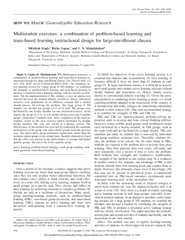 (PDF) Multistation exercises: a combination of problem-based learning and team-based learning ...