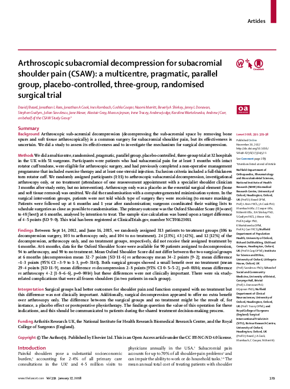 (PDF) Arthroscopic subacromial decompression for subacromial shoulder ...