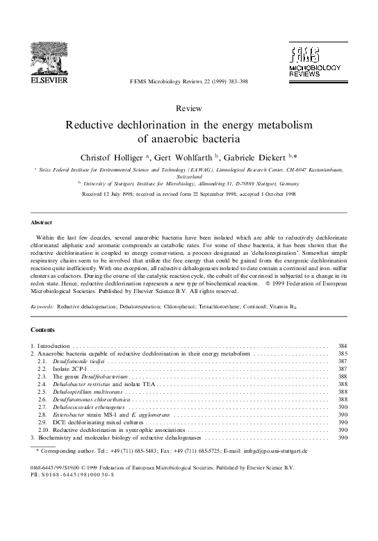 (PDF) Reductive dechlorination in the energy metabolism of anaerobic ...