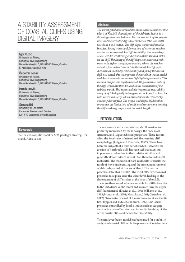 (PDF) A stability assessment of coastal cliffs using digital imagery