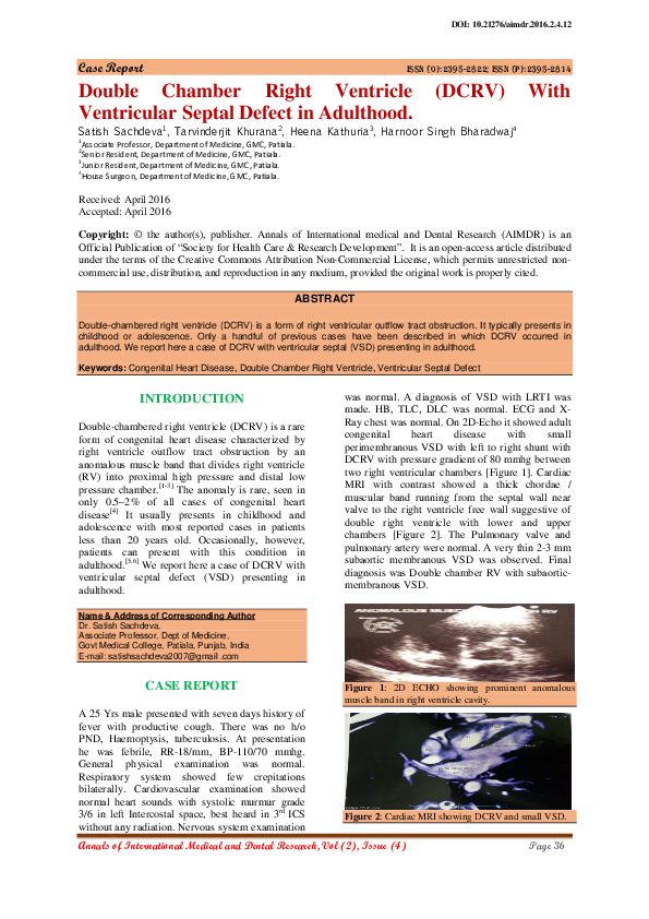 (PDF) Double Chamber Right Ventricle (DCRV) With Ventricular Septal ...
