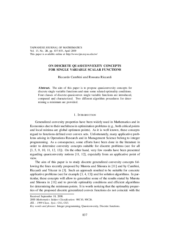 (PDF) On Discrete Quasiconvexity Concepts for Single Variable Scalar Functions