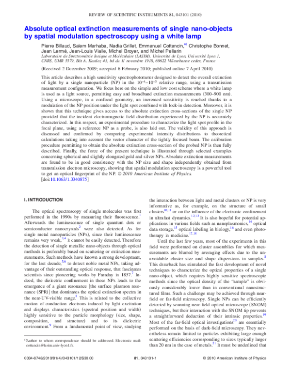 (PDF) Absolute optical extinction measurements of single nano-objects by spatial modulation ...