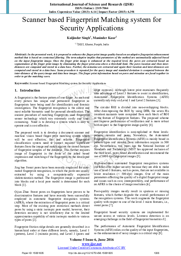 Pdf Scanner Based Fingerprint Matching System For Security Applications