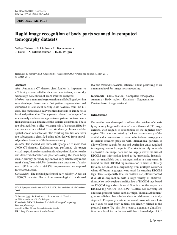 (PDF) Rapid image recognition of body parts scanned in computed ...