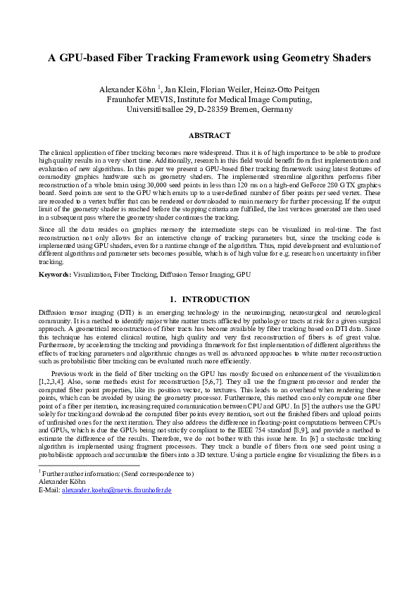 (PDF) A GPU-based fiber tracking framework using geometry shaders