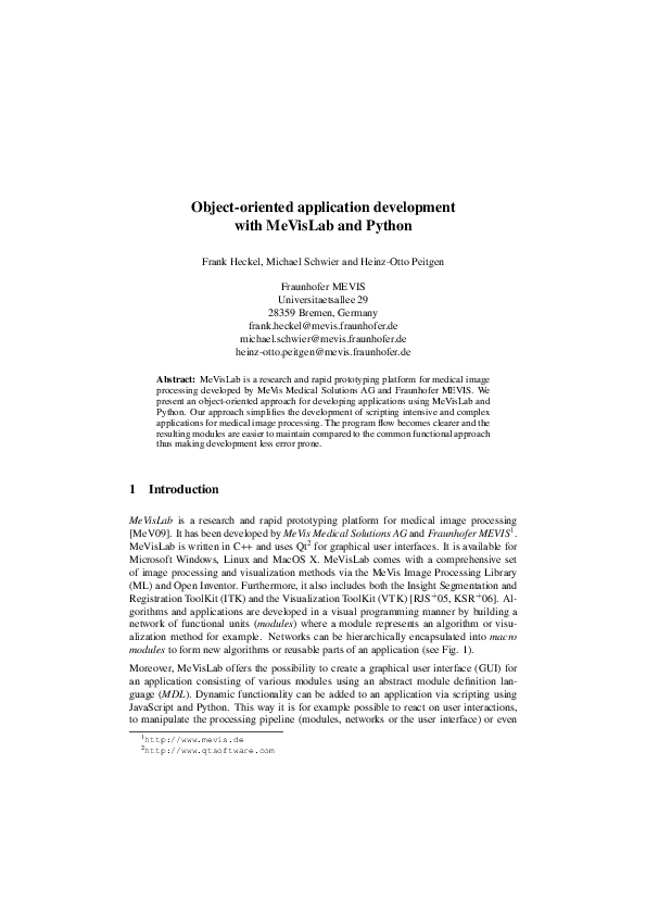 (PDF) Object-oriented application development with MeVisLab and Python