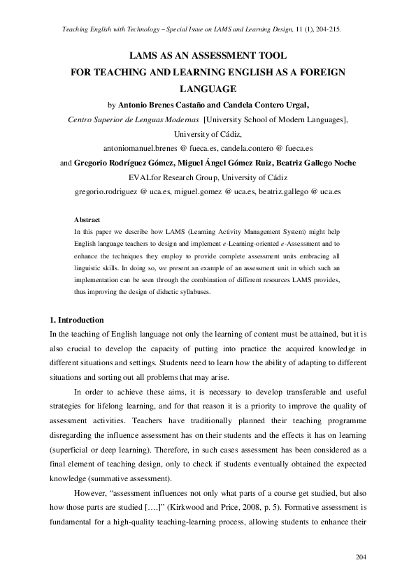 (PDF) Lams as an Assessment Tool for Teaching and Learning English as a ...