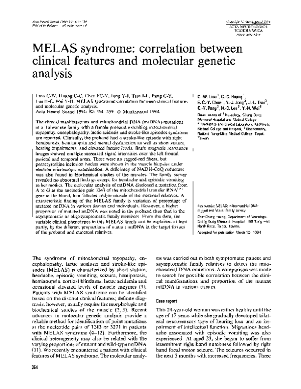 (PDF) MELAS syndrome: correlation between clinical features and ...