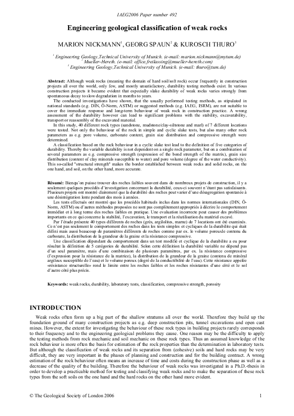 (PDF) Engineering geological classification of weak rocks