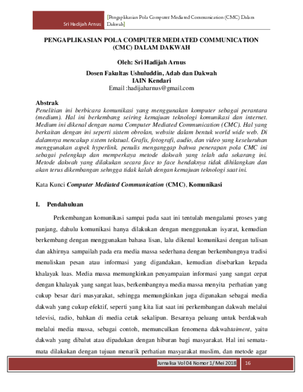 (PDF) Pengaplikasian Pola Computer Mediated Communication (CMC) Dalam Dakwah
