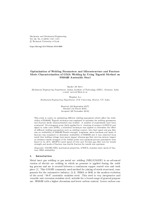 Pdf Optimization Of Welding Parameters And Microstructure And