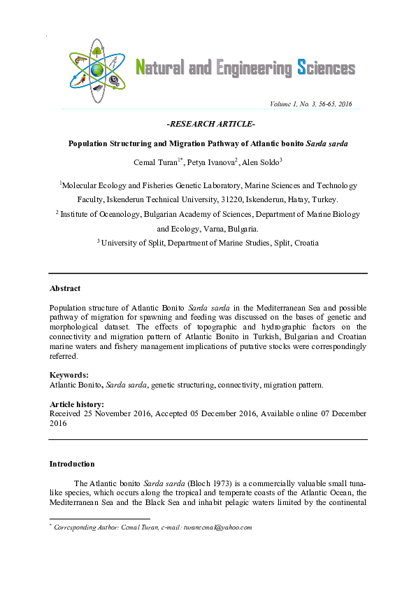 (PDF) Population Structuring and Migration Pathway of Atlantic bonito ...
