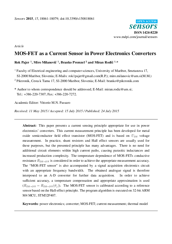 (PDF) MOS-FET as a Current Sensor in Power Electronics Converters