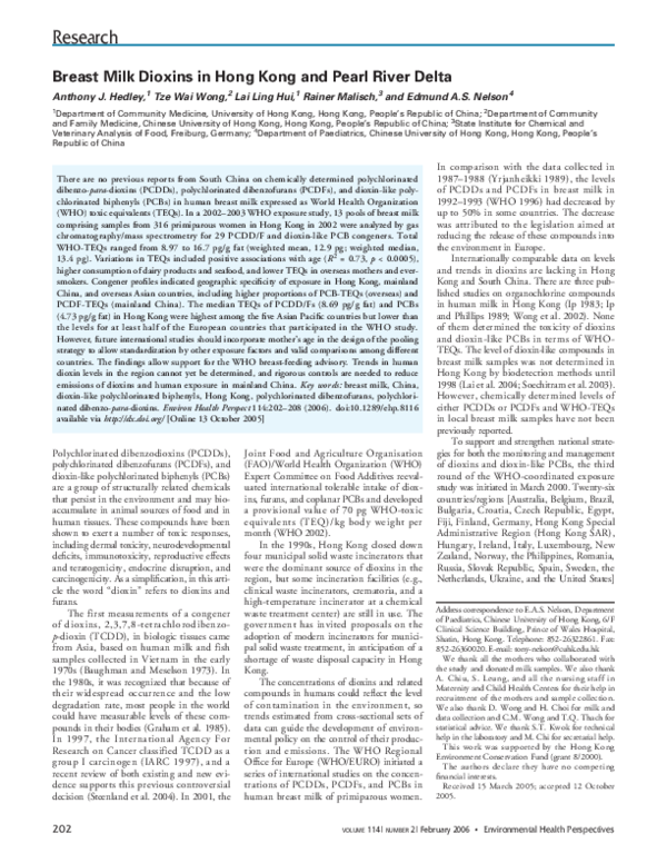 (PDF) Breast Milk Dioxins in Hong Kong and Pearl River Delta
