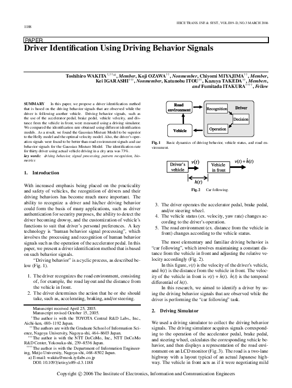 (PDF) Driver Identification Using Driving Behavior Signals