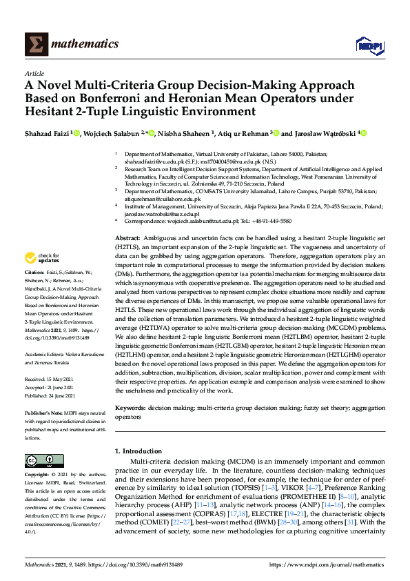 (PDF) A Novel Multi-Criteria Group Decision-Making Approach Based on Bonferroni and Heronian ...