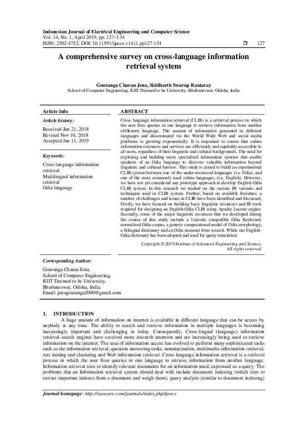 (PDF) A comprehensive survey on cross-language information retrieval system