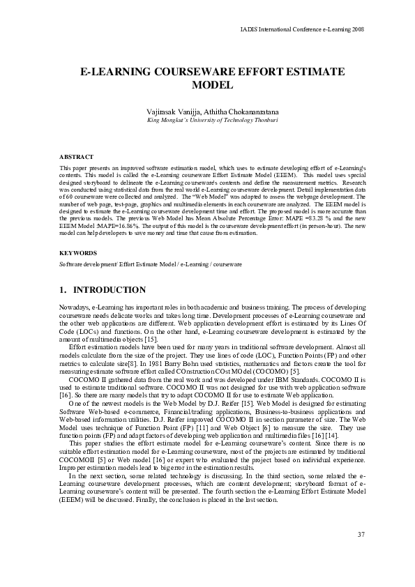 (PDF) e-Learning Courseware Effort Estimate Model