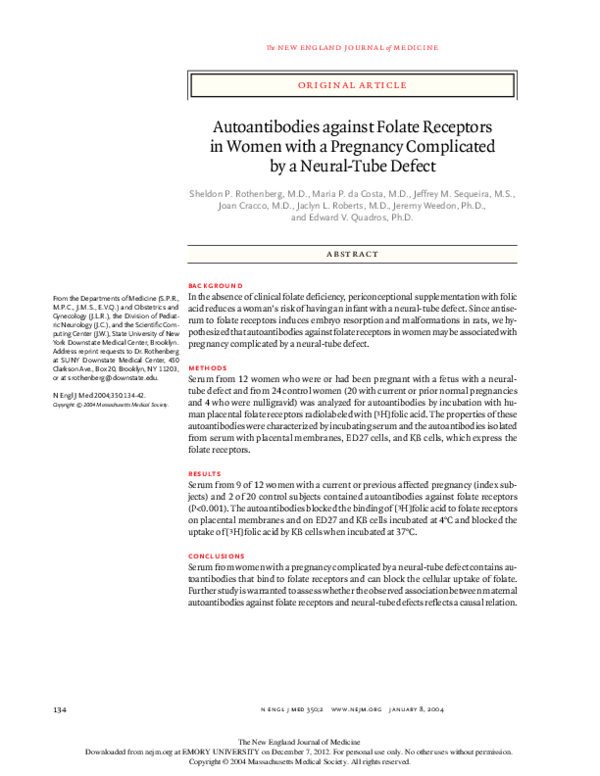 (PDF) Autoantibodies Against Folate Receptors In Women With a Pregnancy ...