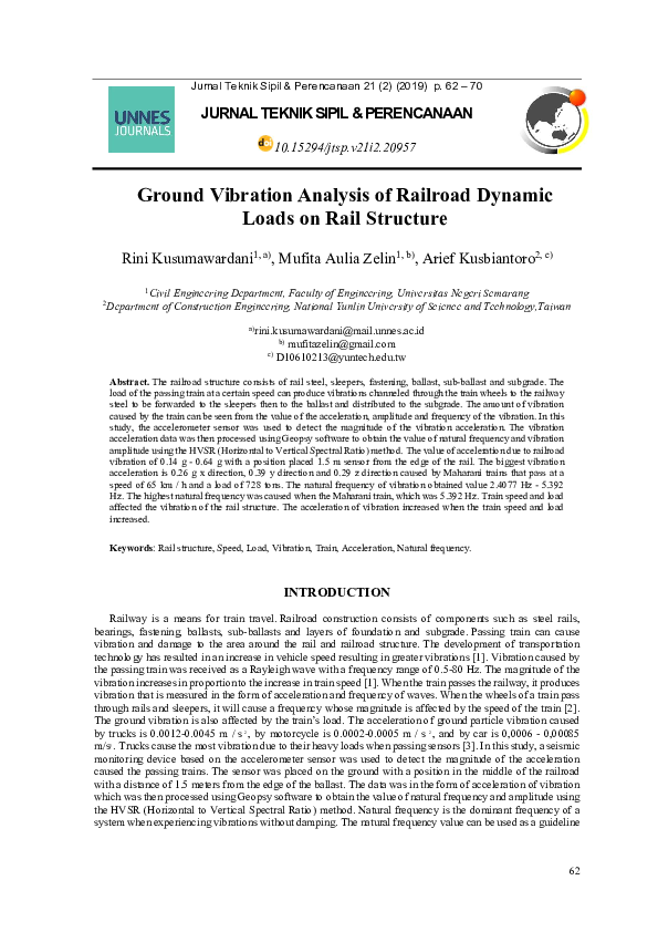 (PDF) Ground Vibration Analysis of Railroad Dynamic Loads on Rail Structure
