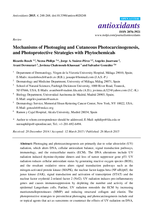(PDF) Mechanisms of Photoaging and Cutaneous Photocarcinogenesis, and ...
