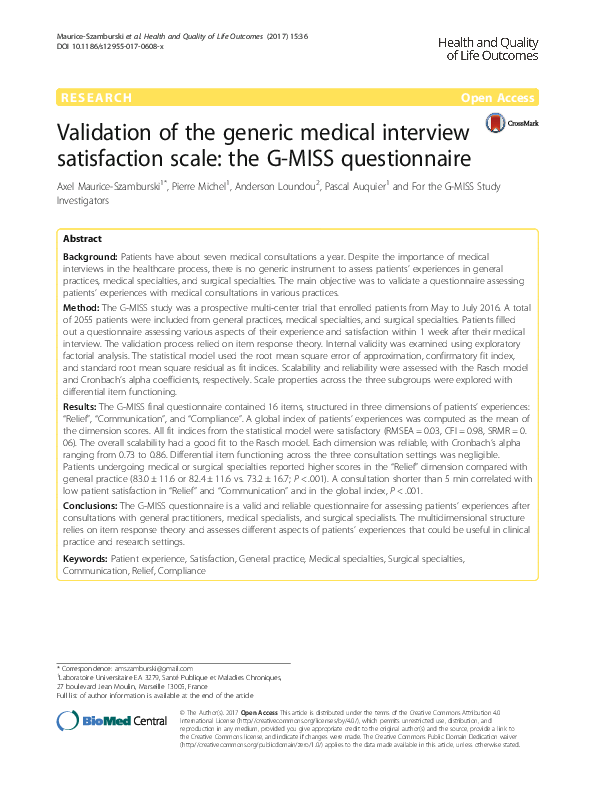 (PDF) Validation of the generic medical interview satisfaction scale ...
