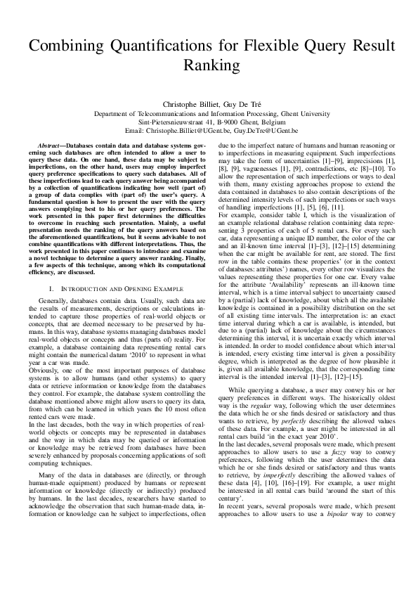 (PDF) Combining quantifications for flexible query result ranking